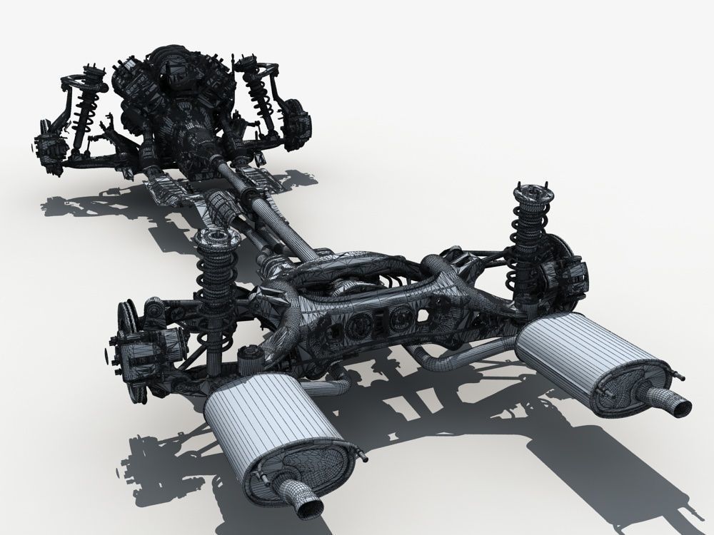 Car Chassis with Engine 3D model | CGTrader