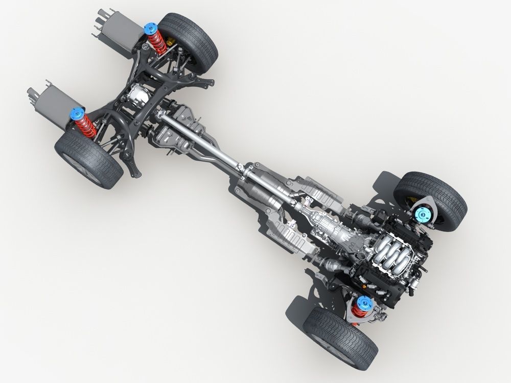 Car Chassis with Engine 3D model | CGTrader