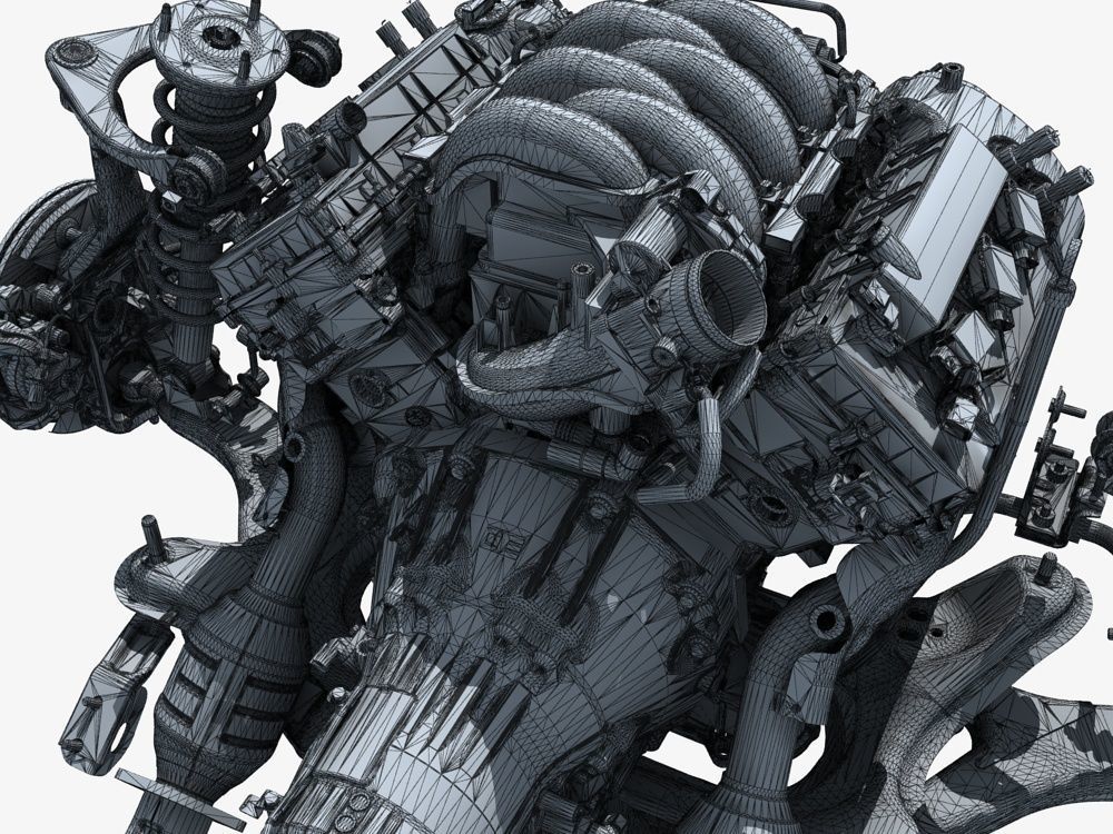 Car Chassis with Engine 3D model | CGTrader