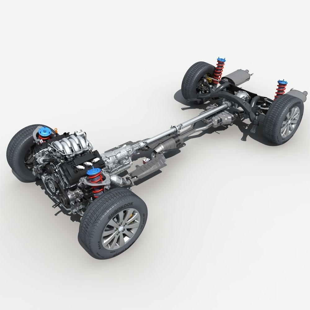 Car Chassis with Engine 3D model | CGTrader