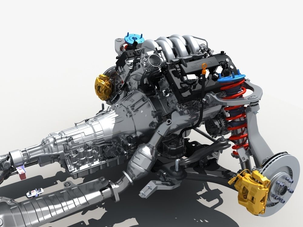 Car Chassis with Engine 3D model | CGTrader