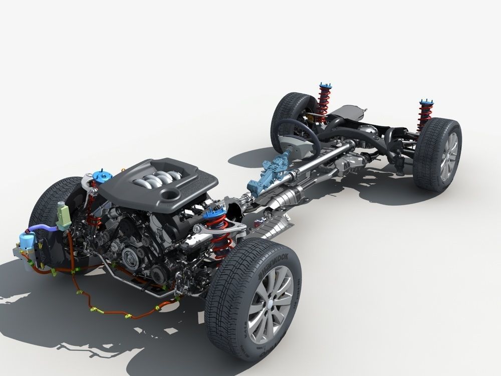 Car Frame with Chassis Engine 01 3D model | CGTrader