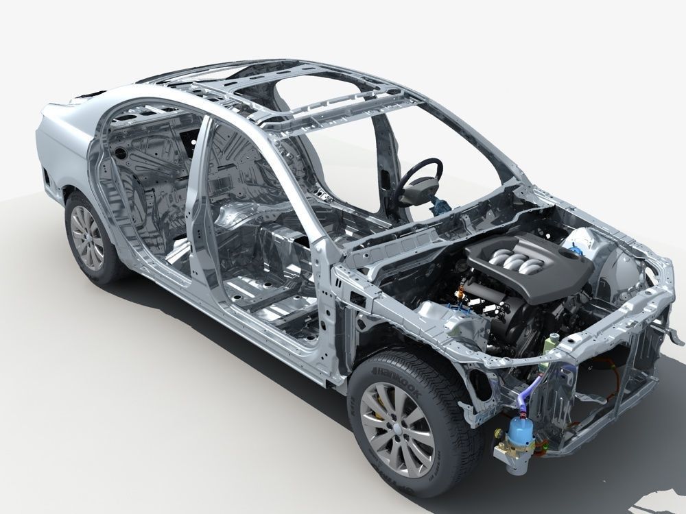 Car Frame with Chassis Engine 01 3D model | CGTrader