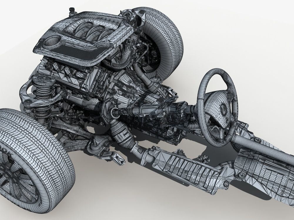 Car Frame with Chassis Engine 01 3D model | CGTrader