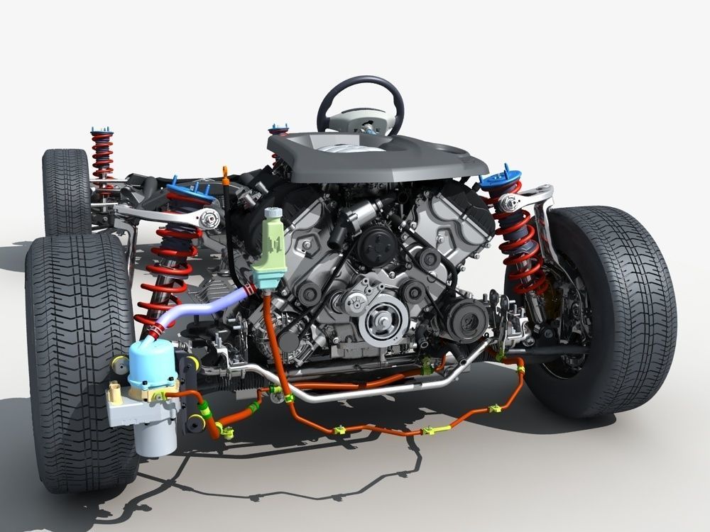 Car Frame with Chassis Engine 01 3D model | CGTrader