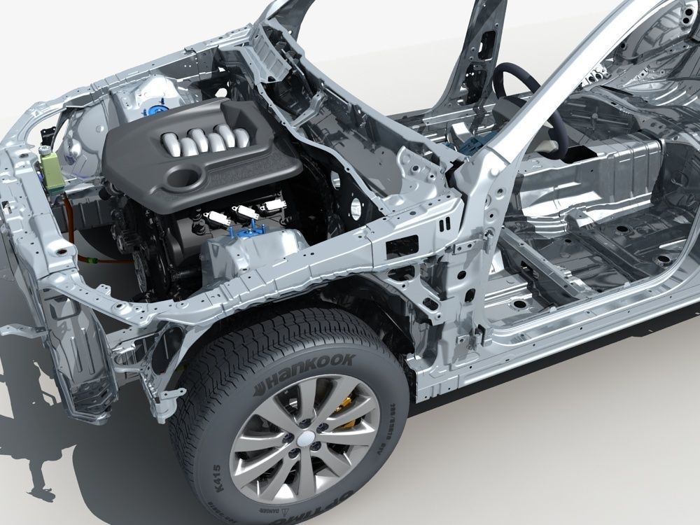 Car Frame with Chassis Engine 01 3D model | CGTrader