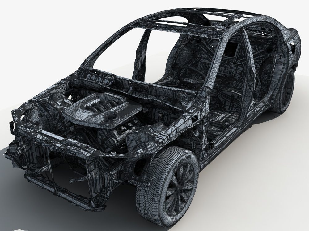 Car Frame with Chassis Engine 01 3D model | CGTrader