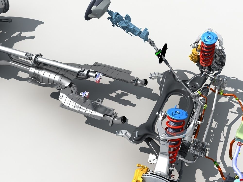 Car Frame with Chassis Engine 01 3D model | CGTrader