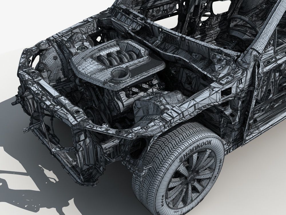 Car Frame with Chassis Engine 02 3D model | CGTrader