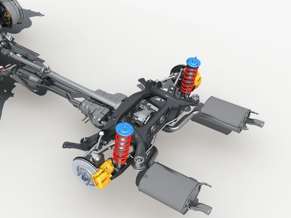 Car Frame with Chassis Engine 02 3D model | CGTrader