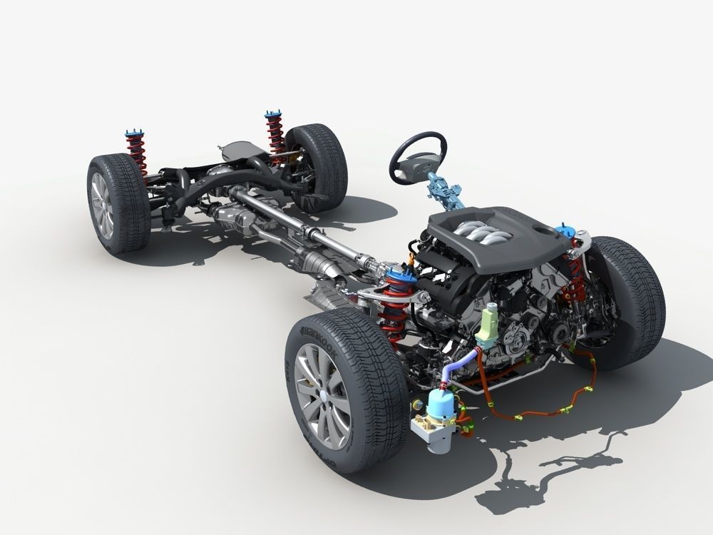 Car Frame with Chassis Engine 02 3D model | CGTrader