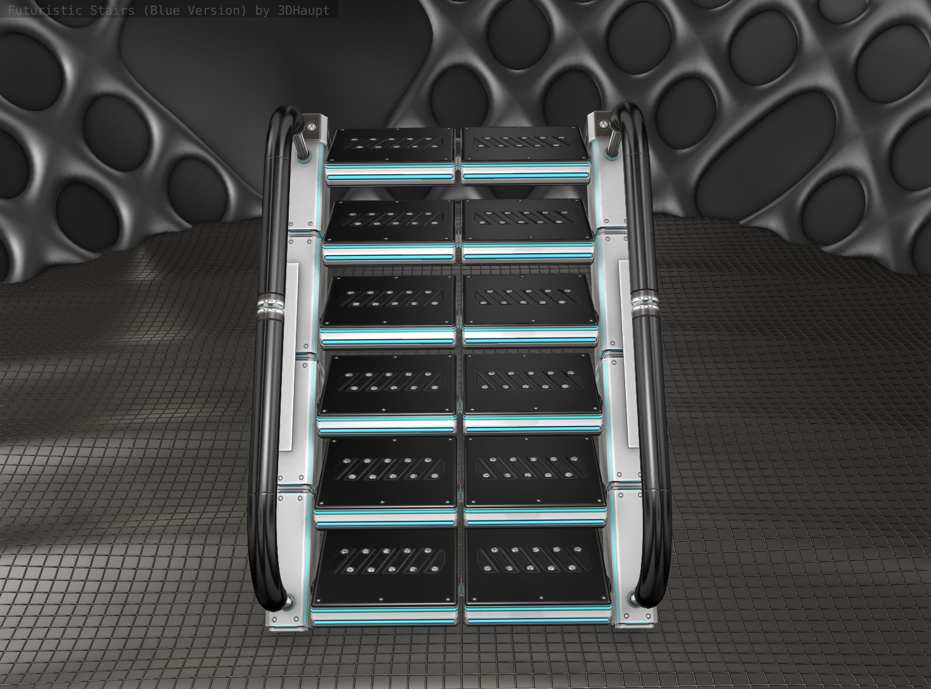 3D model Sci-Fi Stairs - 6 - Silver Blue Neon Light Version VR / AR ...