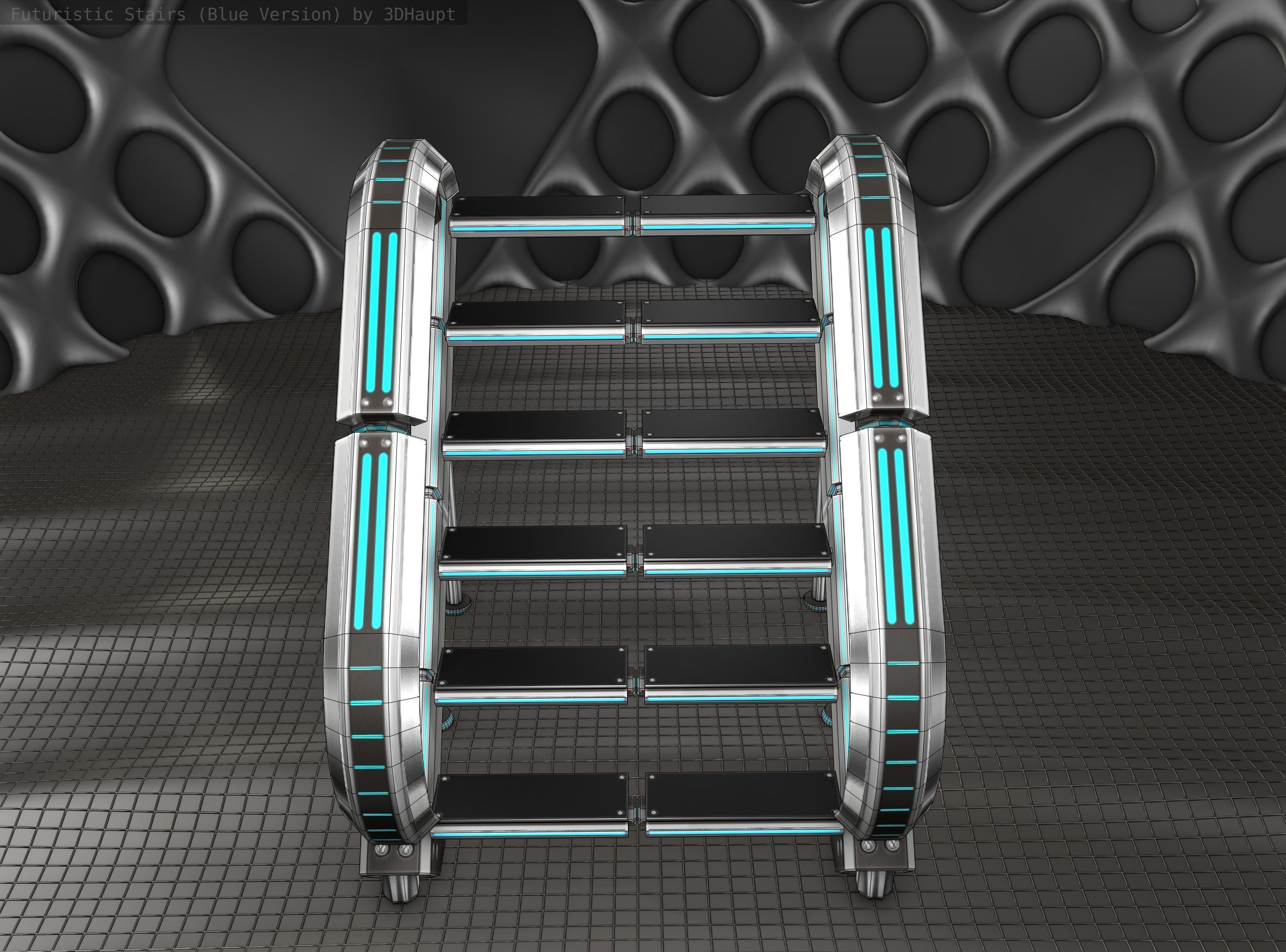 Sci-Fi Stairs - 12 - Silver Blue Neon Light 3D model 1