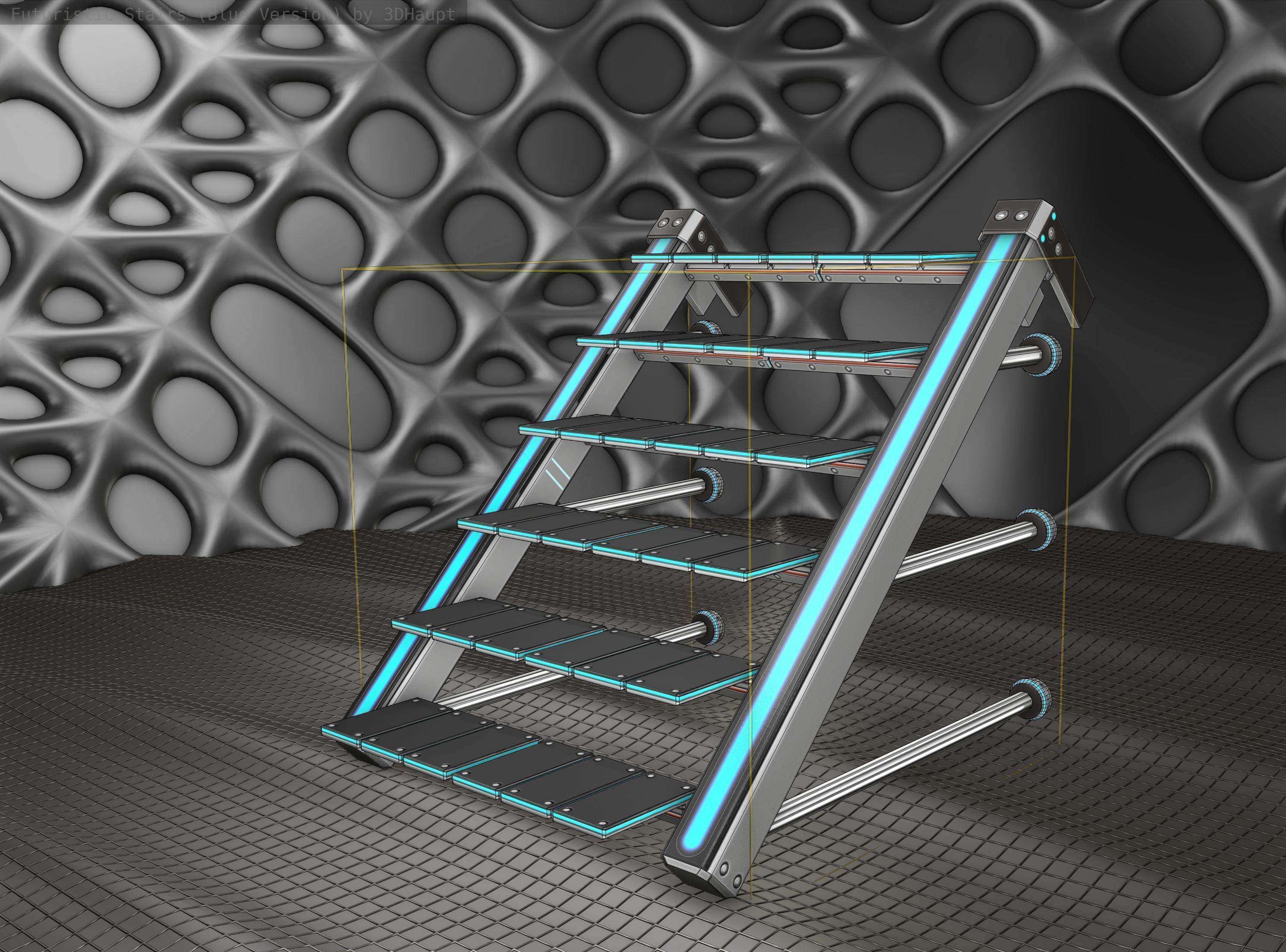 3D model Sci-Fi Stairs - 13 - Silver Blue Neon Light Version VR / AR ...