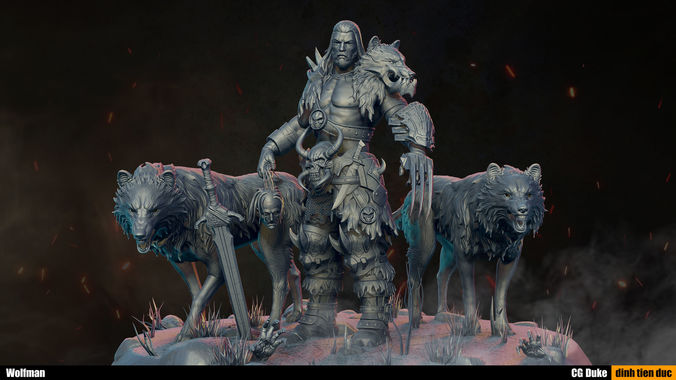 Wolfman statue of man 3D model | CGTrader