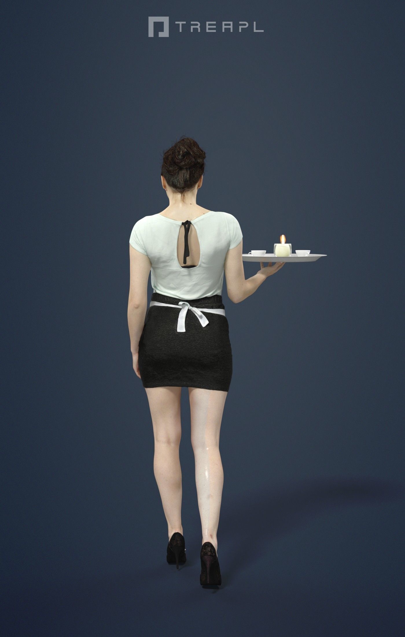 Dream A Caucasian Female Waitress Walking Holding A Tray 3D model ...