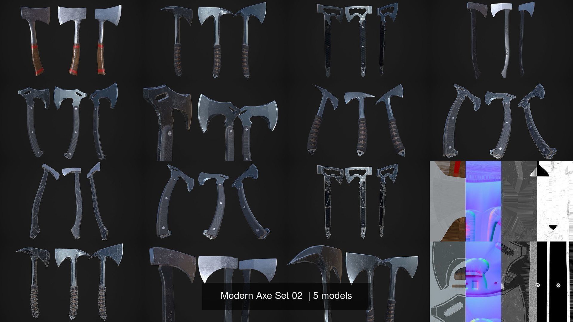 3D Model Collection Modern Axe Set 02 VR / AR / low-poly | CGTrader