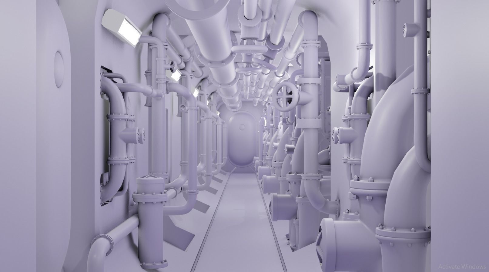 3D model submarine corridor and water pipes collection VR / AR / low ...