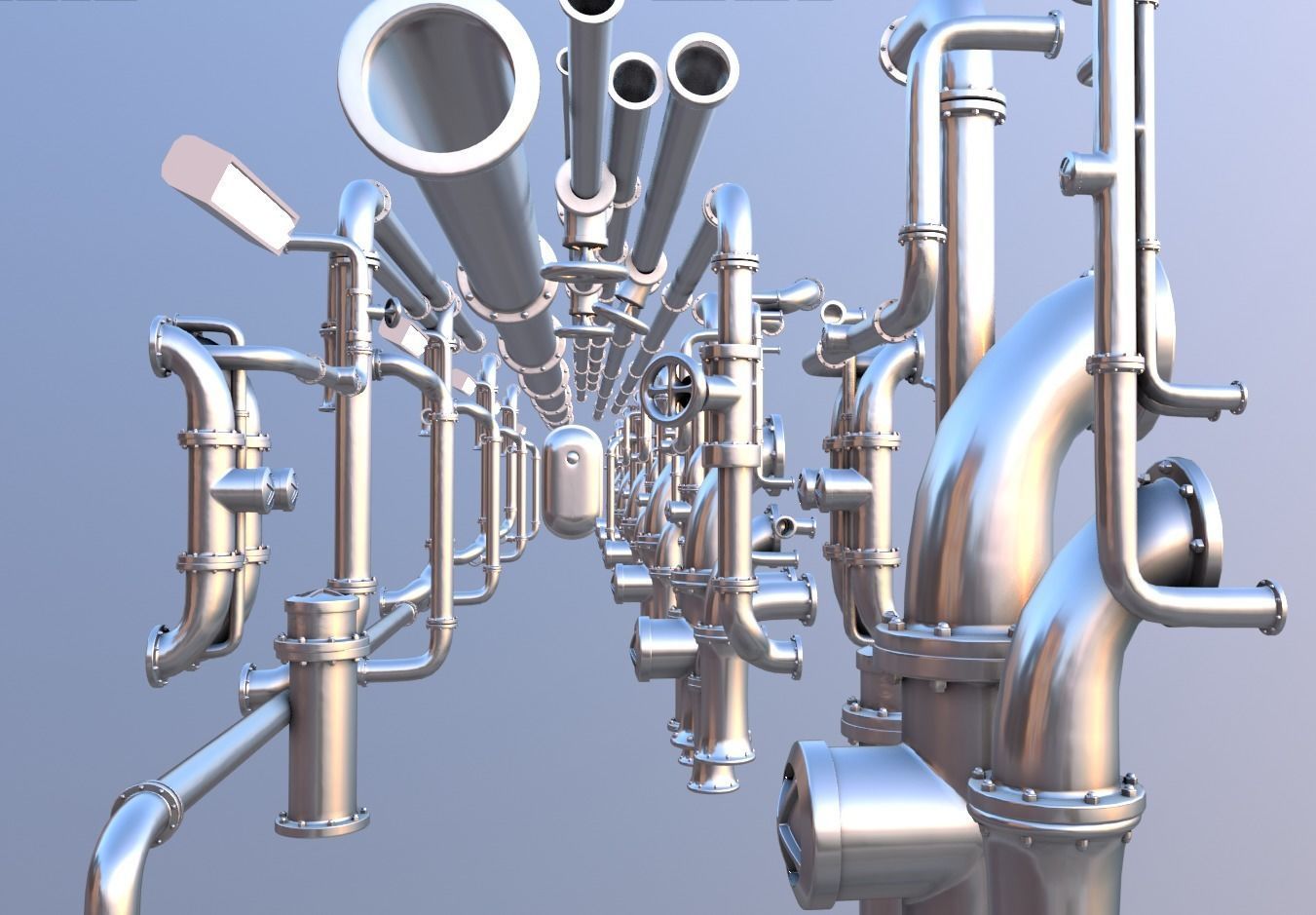 3D model submarine corridor and water pipes collection VR / AR / low ...