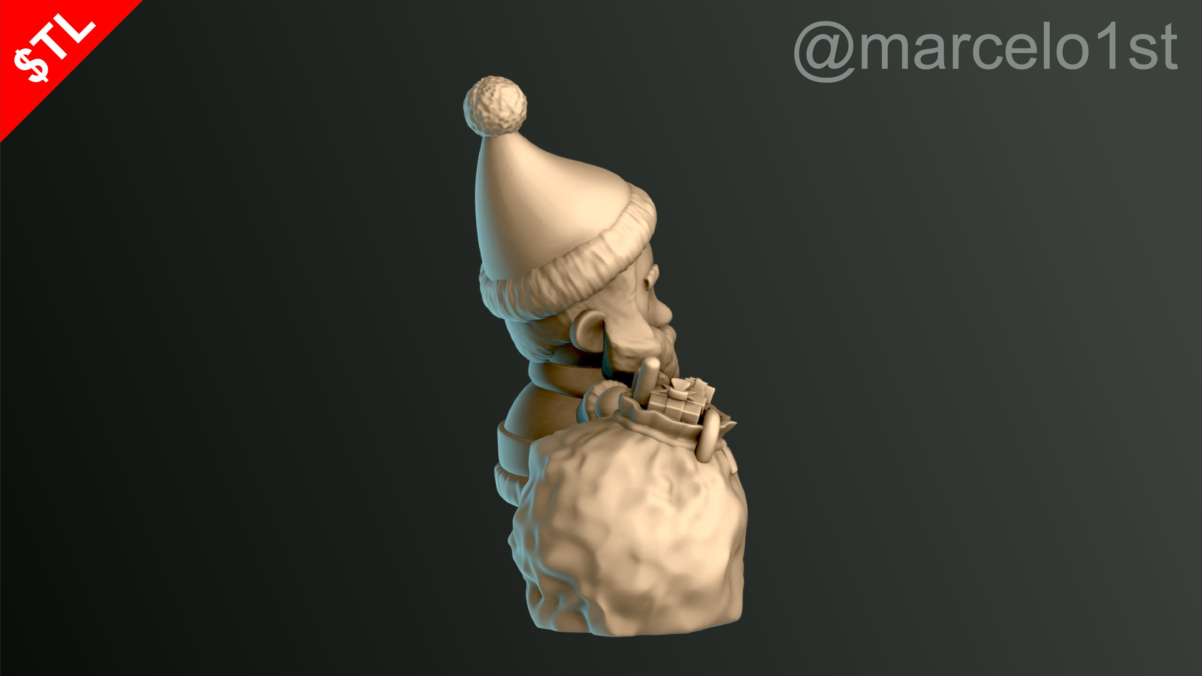 Santa Claus with Gift Bag 3D model 3D printable | CGTrader