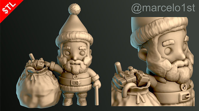 Santa Claus with Gift Bag 3D model 3D printable | CGTrader