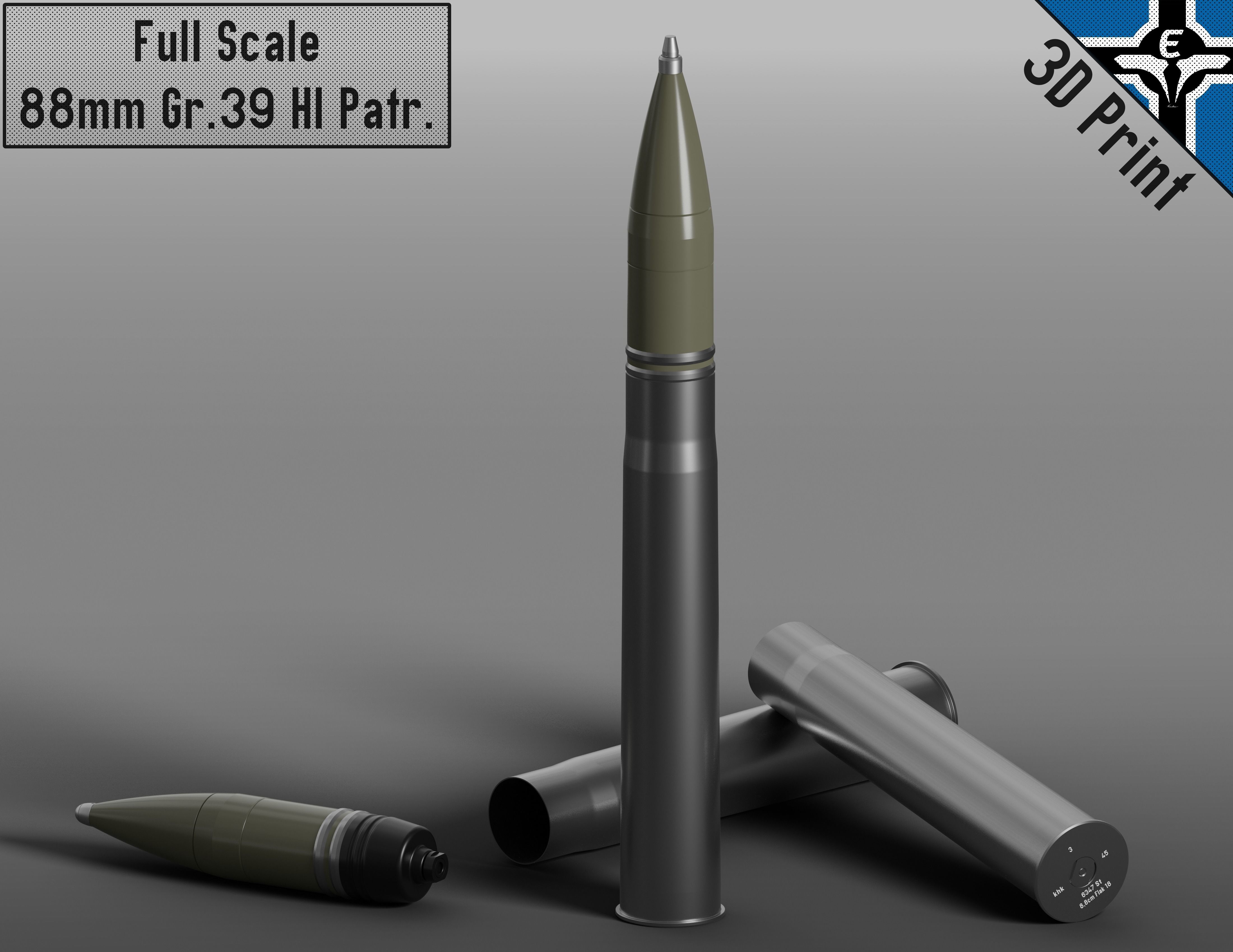 3D printable model 88mm Gr 39 Hl Patr --- KwK 36 - Flak 2