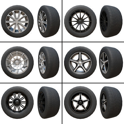 3D model Pack of Tyres and Alloys - 6 Alloy Wheels and 5 Tyre Textures ...