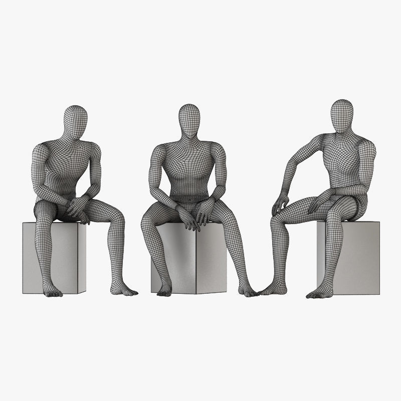 Three seated faceless mannequins 13 3D model | CGTrader