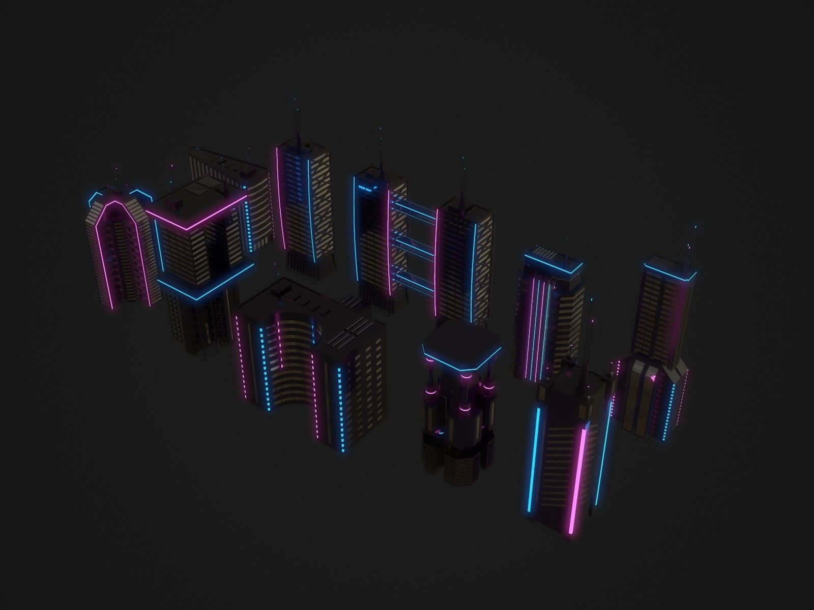 3D model Neon Buildings VR / AR / low-poly | CGTrader