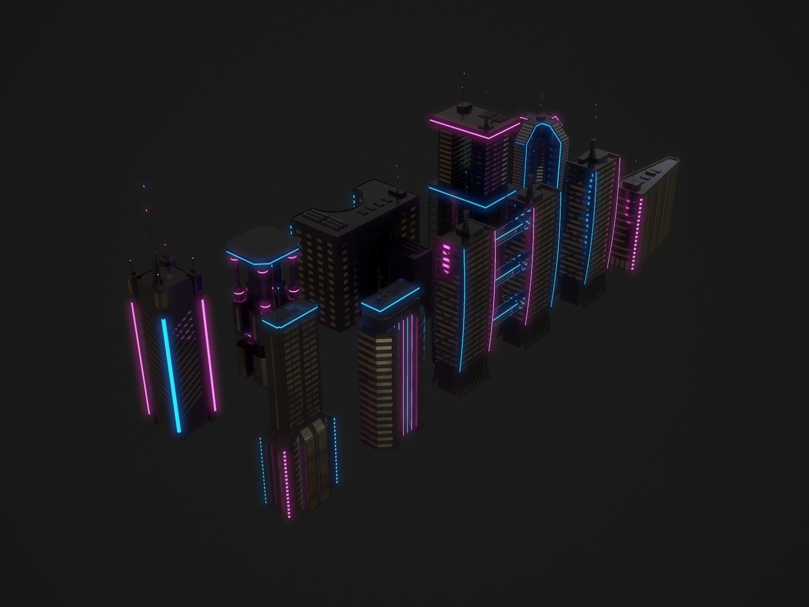 3D model Neon Buildings VR / AR / low-poly | CGTrader