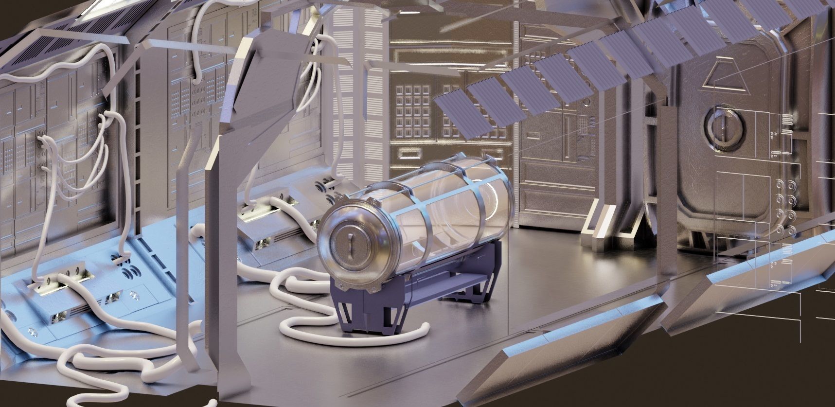 3D model hi tech sci-fi spaceship sleeping chambers and pods VR / AR ...