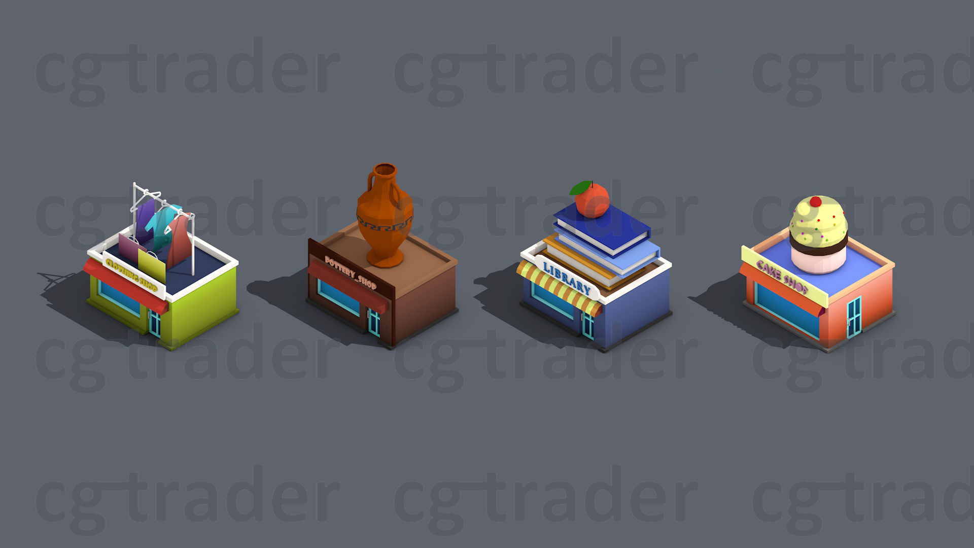 3D model Low poly Stores Shops Isometric VR / AR / low-poly | CGTrader