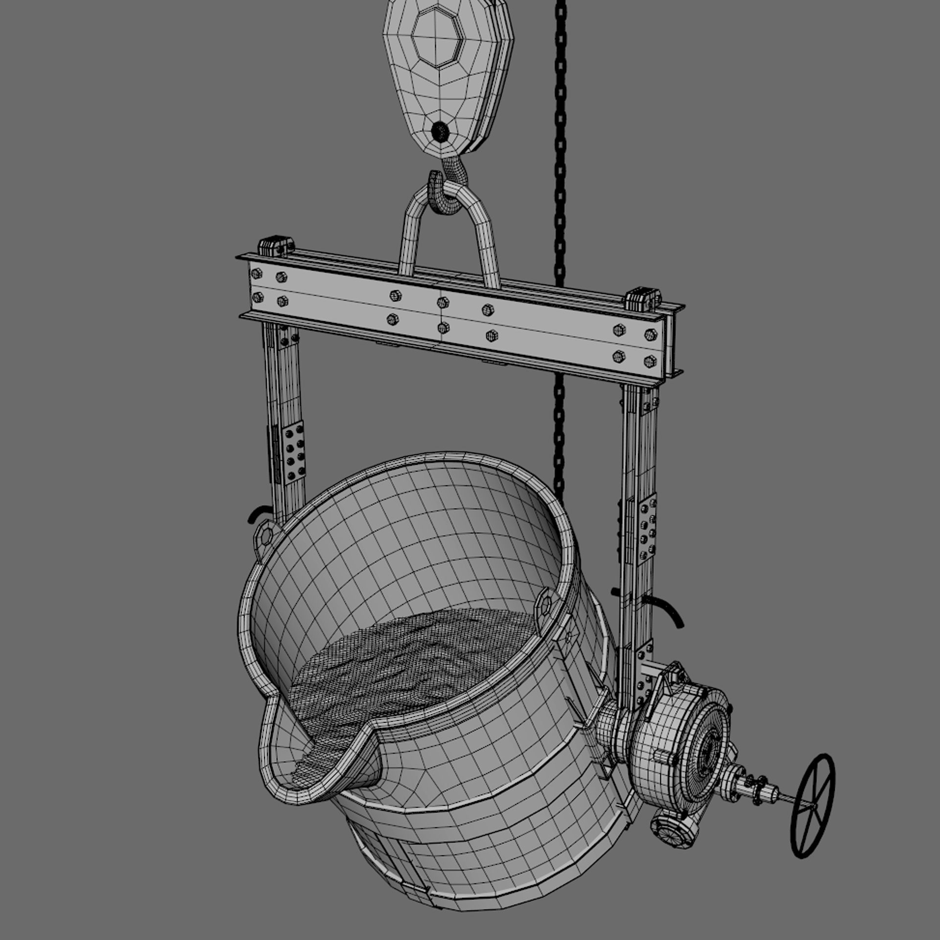 Foundry metal bucket hanging on chain 3D model | CGTrader