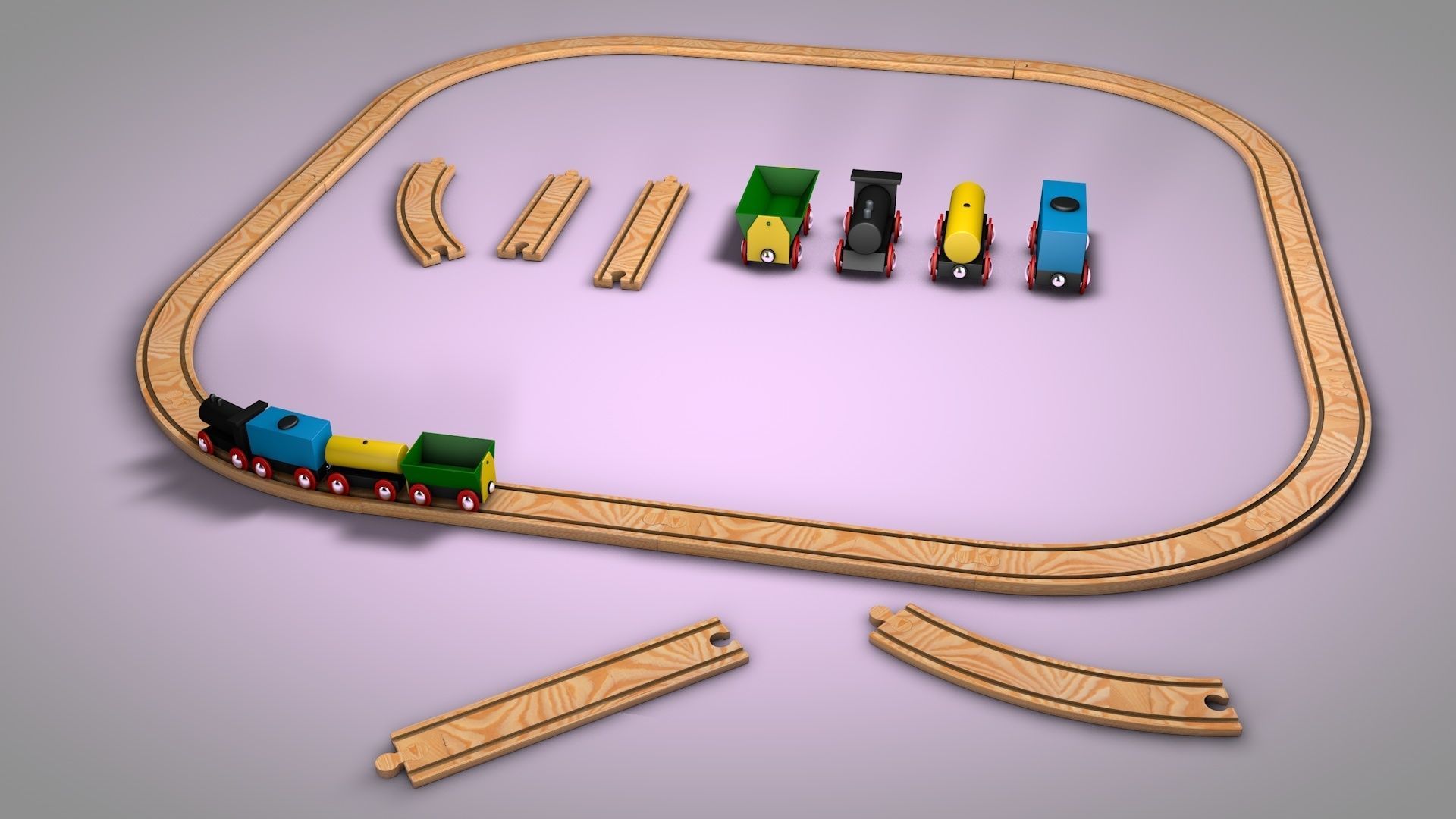 Wooden Toy Trains Set 3D model | CGTrader