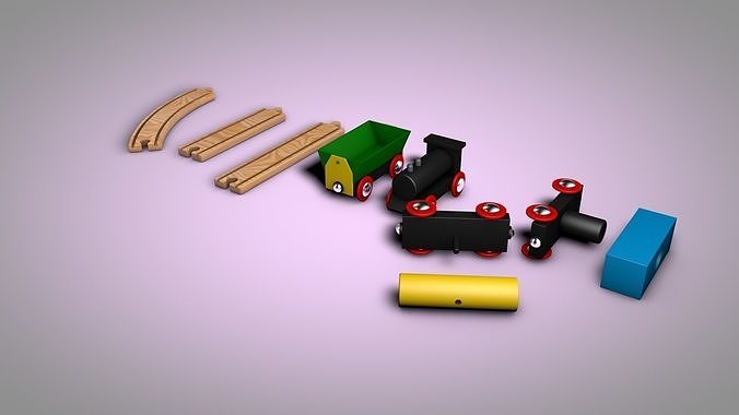 Wooden Toy Trains Set 3D model | CGTrader