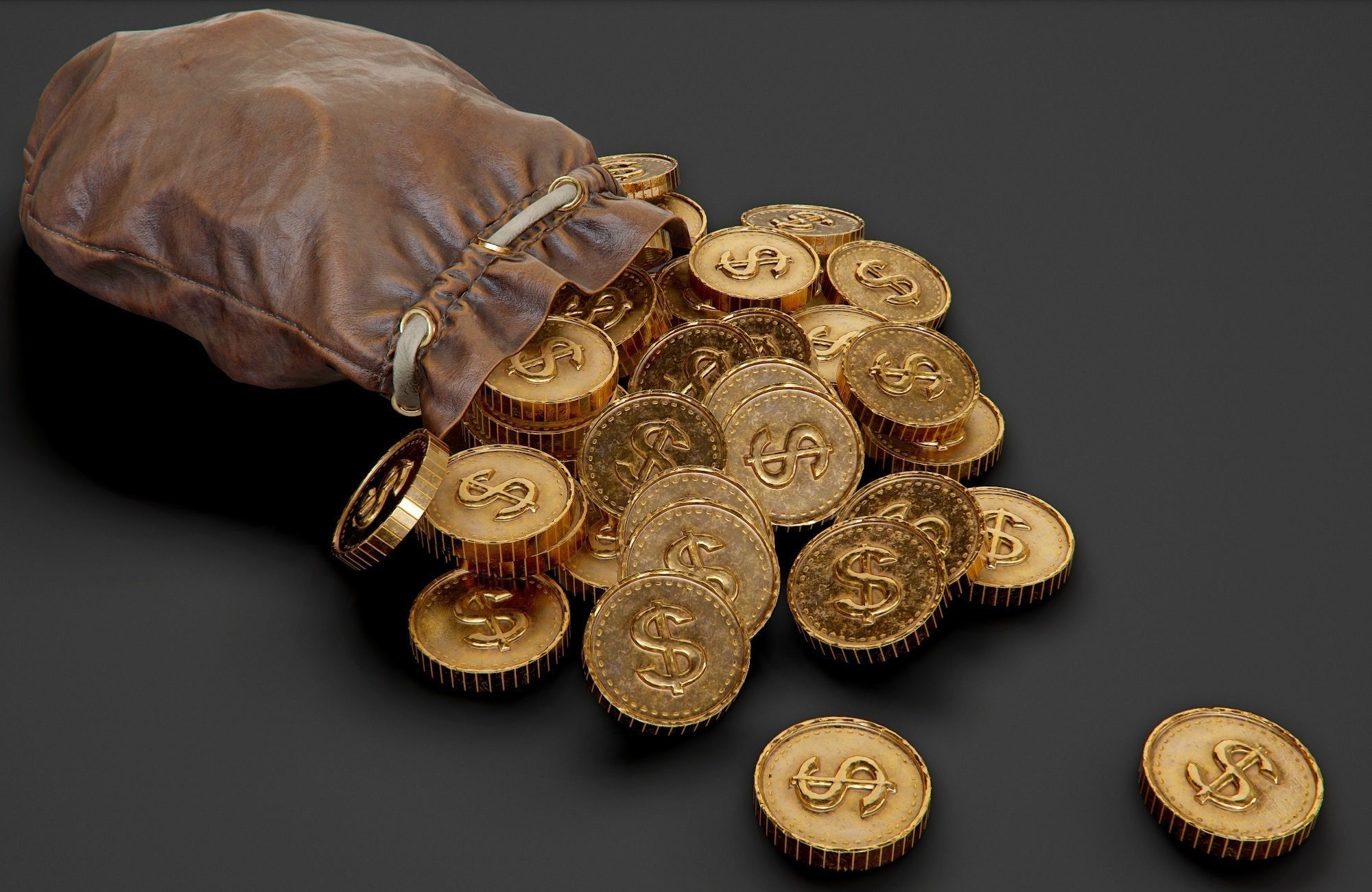 3D model Leather Purse with Gold Coins - PBR Game-Ready VR / AR / low ...