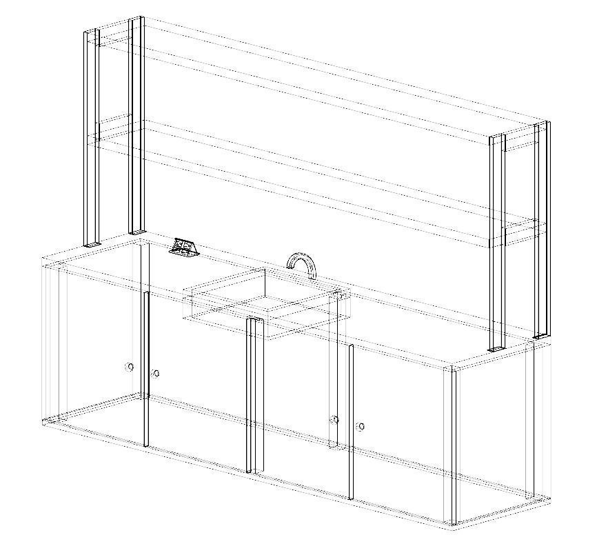 3D model Kitchenette kitchen unit with shelves and sink VR / AR / low ...