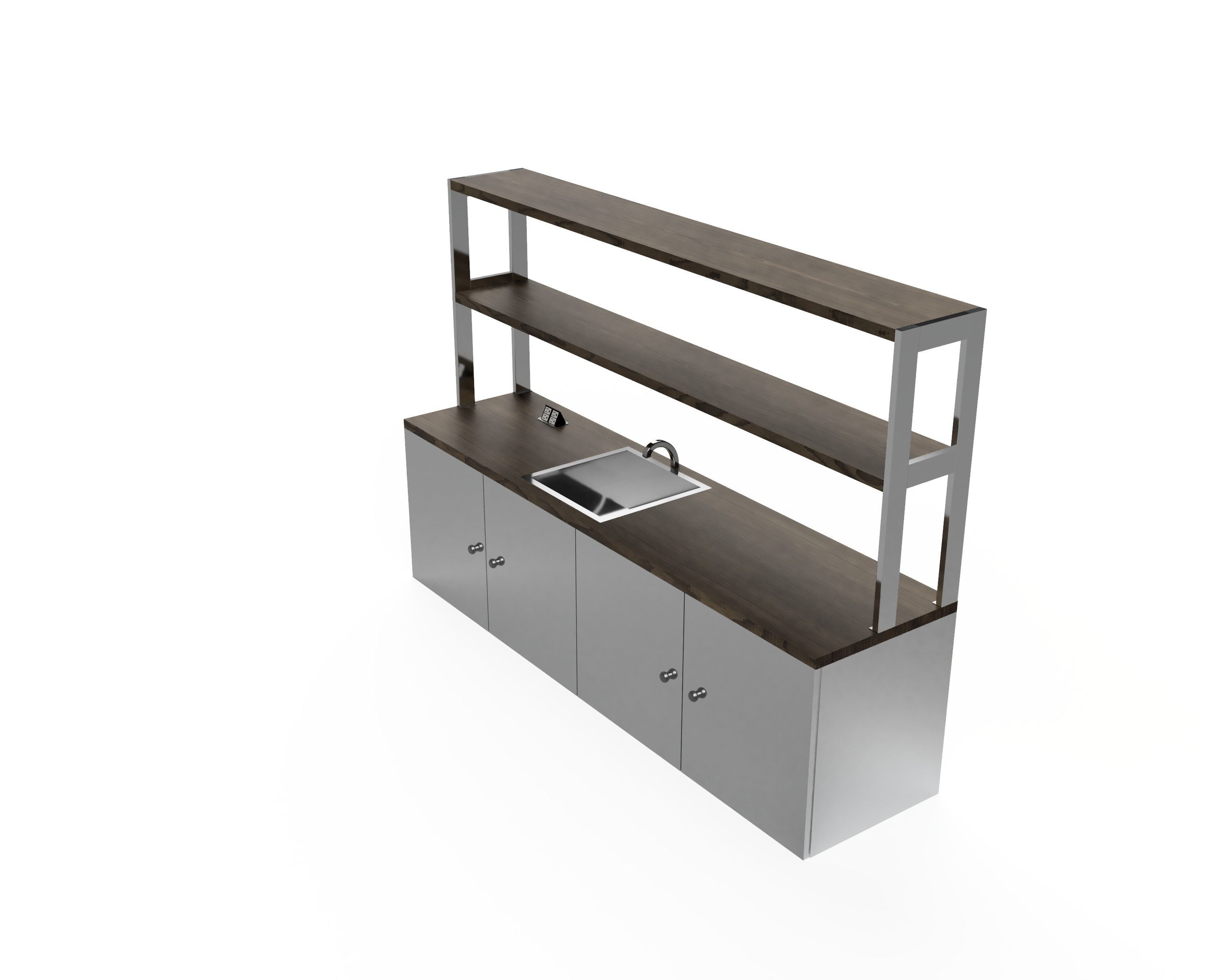 3D model Kitchenette kitchen unit with shelves and sink VR / AR / low ...