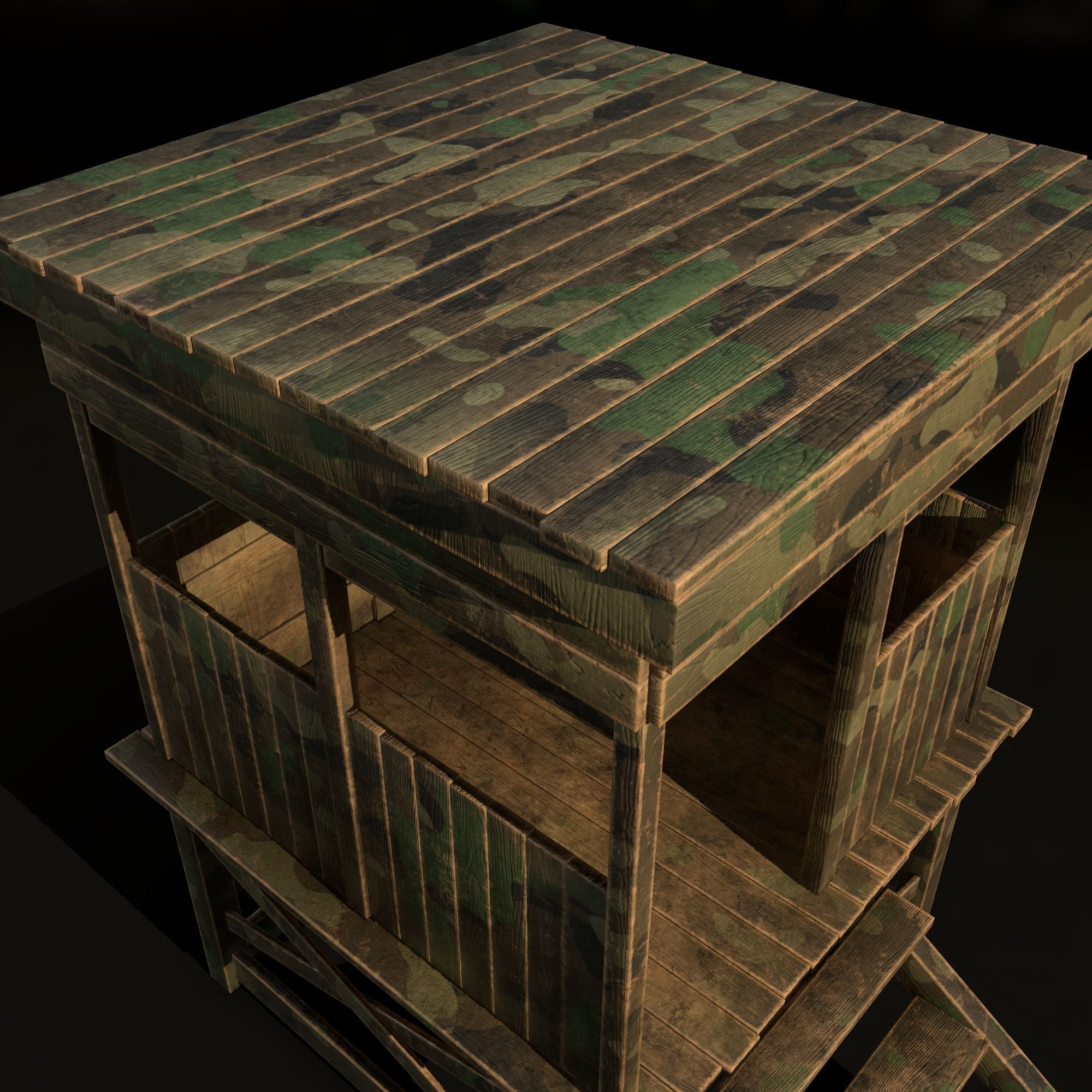 3D model Watchtower - Hunter Cabin - Wood and Military Textures - RC ...
