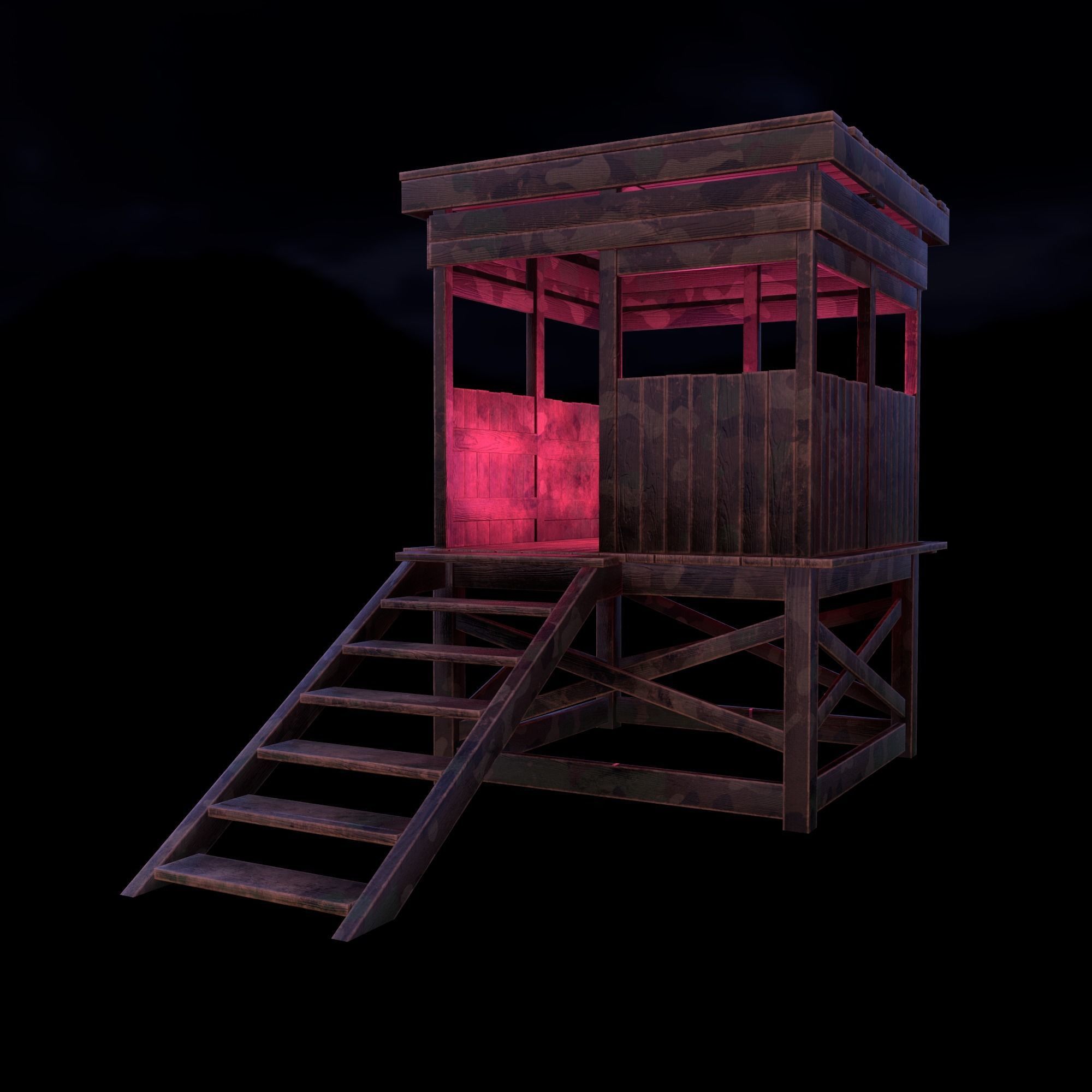 3D model Watchtower - Hunter Cabin - Wood and Military Textures - RC ...