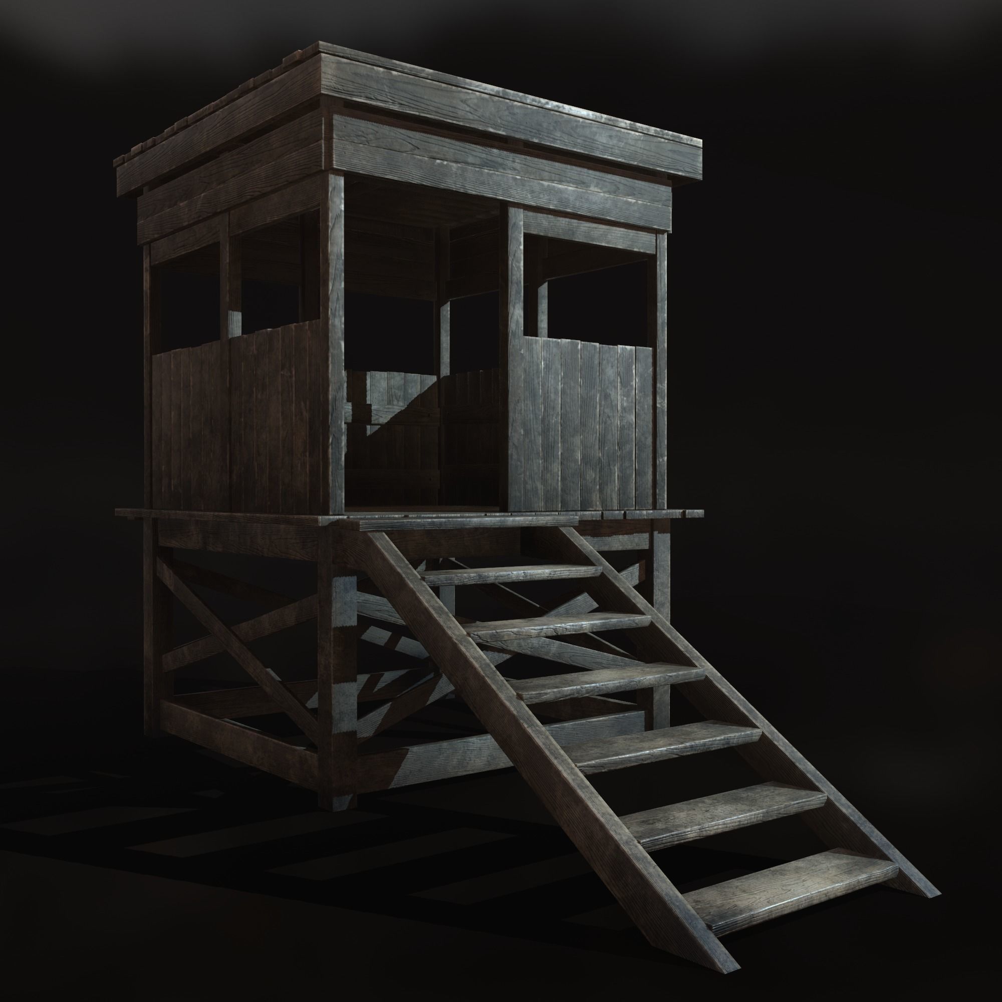 3D model Watchtower - Hunter Cabin - Wood and Military Textures - RC ...