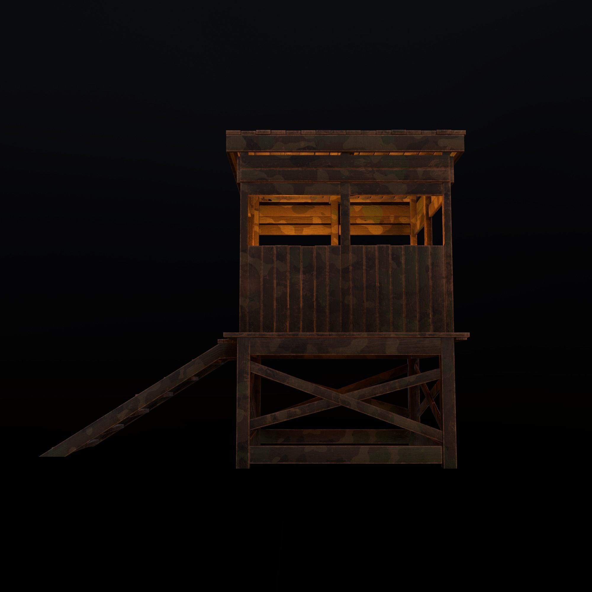 3D model Watchtower - Hunter Cabin - Wood and Military Textures - RC ...