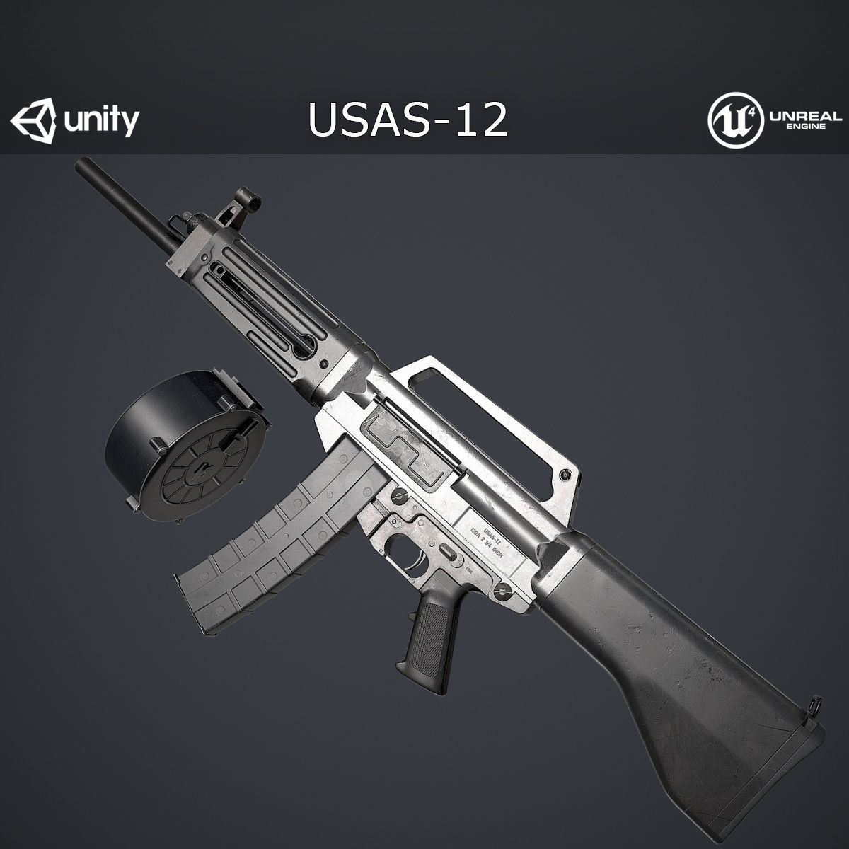 3D model USAS-12 gun VR / AR / low-poly | CGTrader
