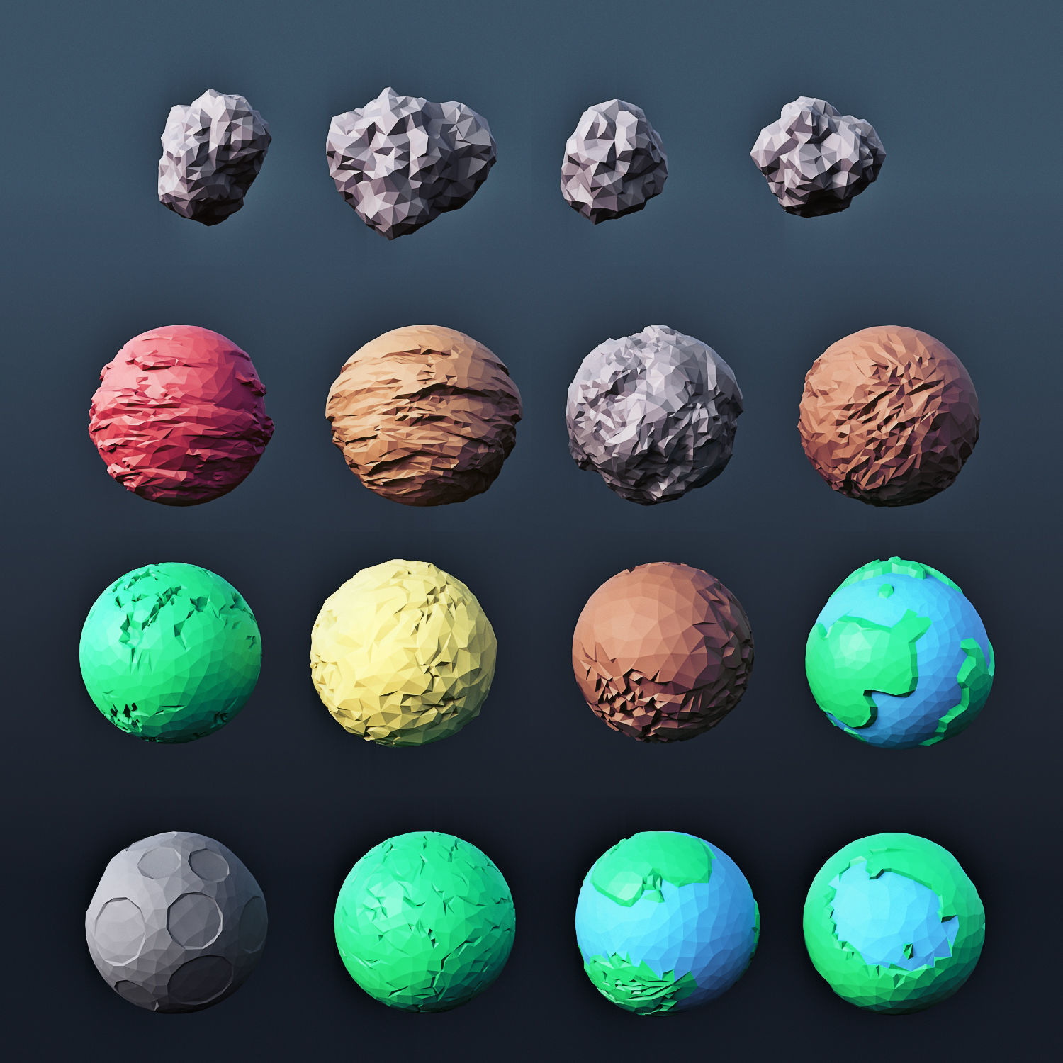 Planets and Asteroids Low Poly 3D model | CGTrader