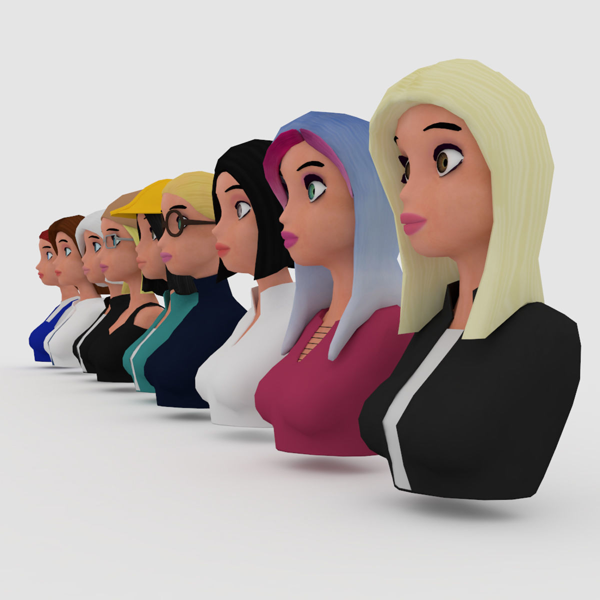 3D model Nine VR female character avatars VR / AR / low-poly | CGTrader