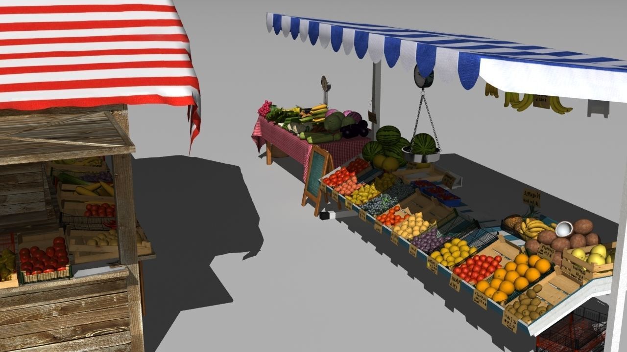 3 market stands 3D model | CGTrader