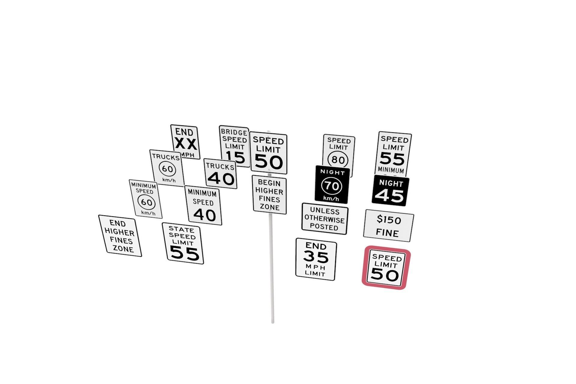 Road Sign US R2 Series Speed Limit BIM Collection 3D model | CGTrader