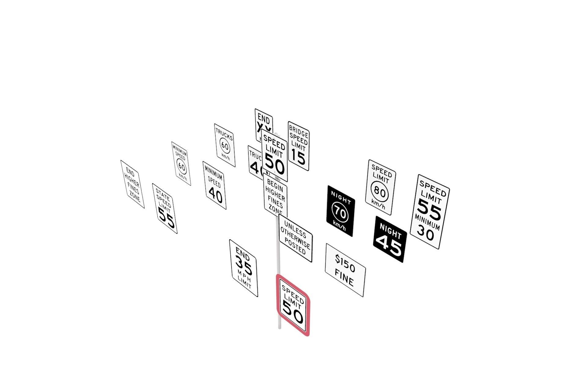 Road Sign US R2 Series Speed Limit BIM Collection 3D model | CGTrader