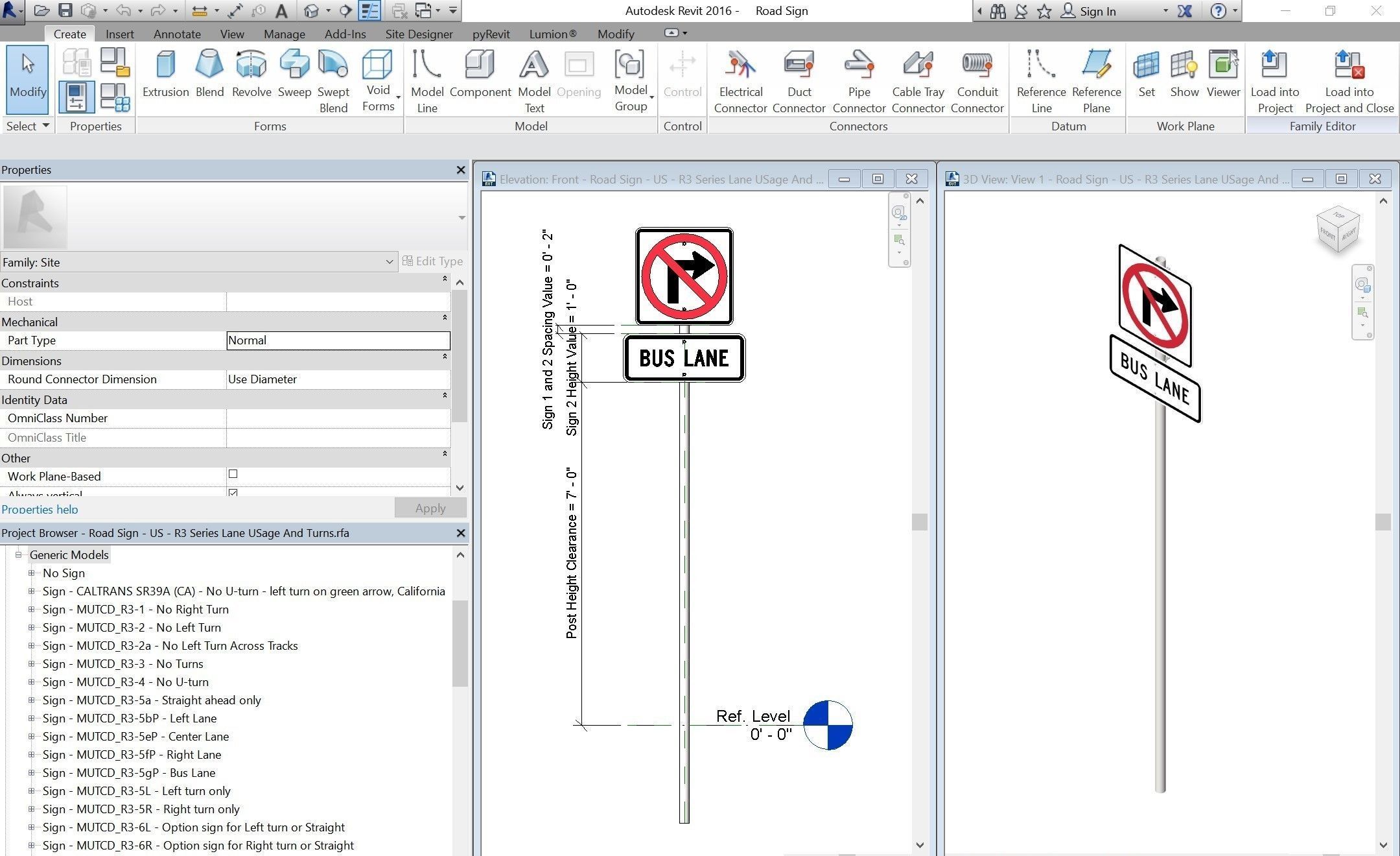 Road Sign US R3 Series Lane Usage And Turns BIM Collection 3D model ...