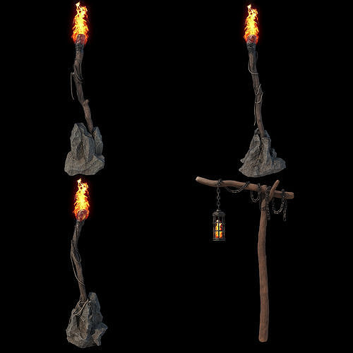 Fantasy torches kit with PBR V-ray render setup 3D model | CGTrader